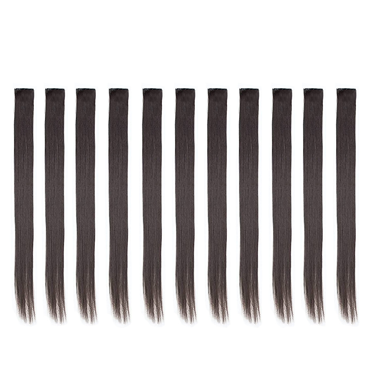 Beaute Galleria Bundle 11 Pieces Single Color 21 Inches Straight Party Highlights Clip In Synthetic Hair Extensions Cosplay Comic Con Halloween Costume (Dark Brown)