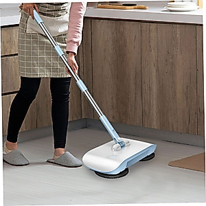 Naisicore Hand Push Sweeper, 3 in 1 Hand Sweeping Mop with Vacuum Cleaner & Crumb Sweeper, Floor Cleaning Tools for Cleaning Floor Rugs Hair, Fruit Shell, Dust (Blue)