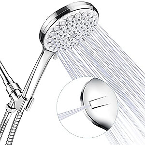 Shower Head with Handheld High Pressure with Hose - YEAUPE Detachable Shower Heads 6 Spray Settings, Built-in Power Wash to Clean Tub, Tile & Pets, Bracket, Rubber Washers, 59 Inch Hose