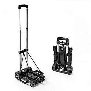 Folding Luggage Cart Portable Dolly Collapsible Hand Truck Lightweight Hand Cart Compact Utility Cart with Heavy Duty 4 Wheels Solid Construction Adjustable Handle for Moving, Travel and Shopping Use