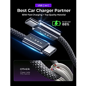 LISEN 95W Car Charger USB C Fast Charge PD65W Super Fast Charging Car Phone Charger Adapter Type C All Metal Cigarette Lighter USB Charger Adapter for iPhone 15 Pro Max iPad Pro Samsung Galaxy