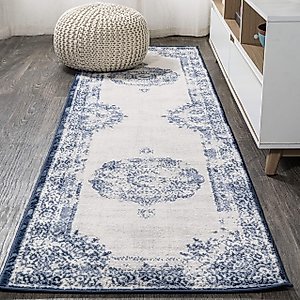 JONATHAN Y MDP403A-5 Rosalia Cottage Medallion Indoor Area -Rug Vintage Bohemian Easy -Cleaning Bedroom Kitchen Living Room Non Shedding, 5 ft x 8 ft, Navy