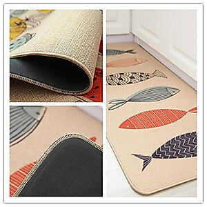 Ukeler Set of 2 Non-Slip Kitchen Rugs and Mats, Anti-Fatigue Hallway Kitchen Runner Rug Set Rubber Backing Floor Mat for Kitchen Laundry Bathroom (Fishes, 17" × 47"+17" × 29")