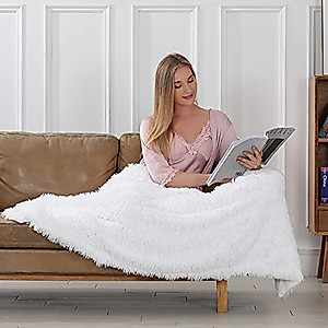 Decorative Extra Soft Faux Fur Throw Blanket 50" x 60",Solid Reversible Fuzzy Lightweight Long Hair Shaggy Blanket,Fluffy Cozy Plush Fleece Comfy Microfiber Fur Blanket for Couch Sofa Bed,Pure White