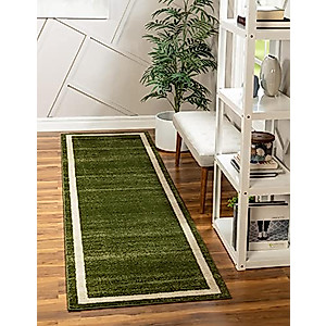 Unique Loom Del Mar Collection Area Rug - Maria (2' 7" x 10' Runner, Green/ Ivory)