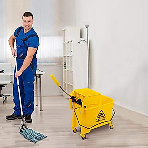 Mop Bucket with Side Press Wringer, 5.28 Gallon Mop Bucket with Wringer Combo Commercial Home Cleaning Cart
