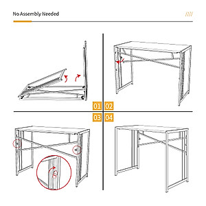 Lutown-Teen 32 inch Small Folding Desk, Writing Gaming Computer Camping Desk for Small Spaces, No Assembly Required Home Office Desk, Black Oak