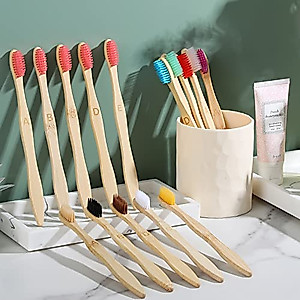 120 Pcs Bamboo Toothbrushes Bulk Soft Bristle Toothbrush Wooden Disposable Travel Toothbrush Bamboo Charcoal Individually Wrapped Toothbrush for Kid Adult Home Travel Use, 7.5 Inch, 12 Colors (Letter)