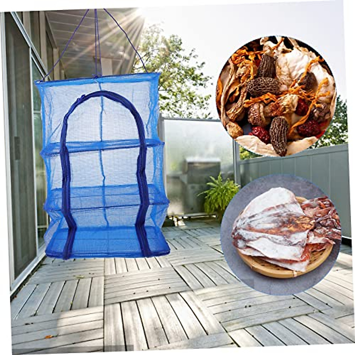CHILDWEET Foldable Fish Cage Foldable Basket Outdoor Plants Blue Sweater Vegetable Dryer Hanging Mesh Food Dryer Rack Mesh Drying Rack Nylon Multi-Layer Net Nylon Fruit Blue Hanging Cage