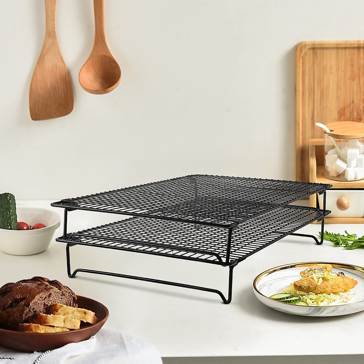 Luxshiny Baking Rack Stackable Cooling Rack, 2 Tier Cooling Racks with Brush for Cooking and Baking, Cookie Cooling Rack Baking Racks, Drying Racks Baking Supplies