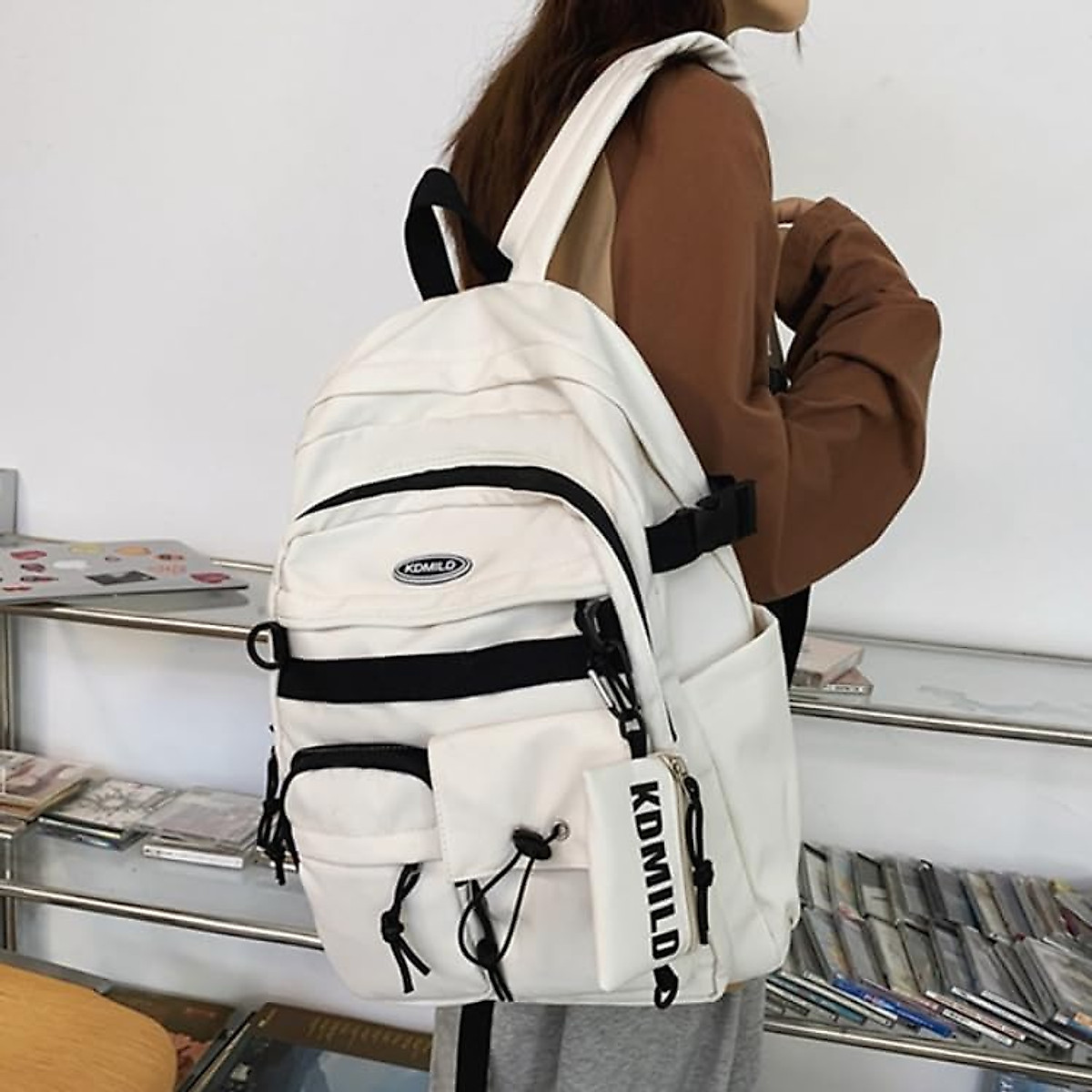 MININAI 2023 Preppy Backpack with Coin Purse Y2k Japanese Harajuku Backpack Aesthetic Cool College Daypack Fit 15.6" Laptop (White,One Size)