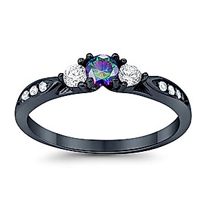 Blue Apple Co. 3-Stone Wedding Engagement Promise Ring Simulated Rainbow Cubic Zirconia 925 Sterling SilverSize-8