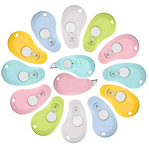 12 Pieces Mini Retractable Utility Knife Box Cutter Letter Opener Pocket Knives Colorful Mini Slides Open for Letter Small Box Opening Paper Cutting DIY Crafts