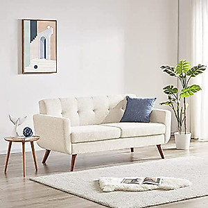 Tbfit 65" W Loveseat Sofa, Mid Century Modern Decor Love Seats Furniture, Button Tufted Upholstered Love Seat Couch for Living Room (Cream Beige)
