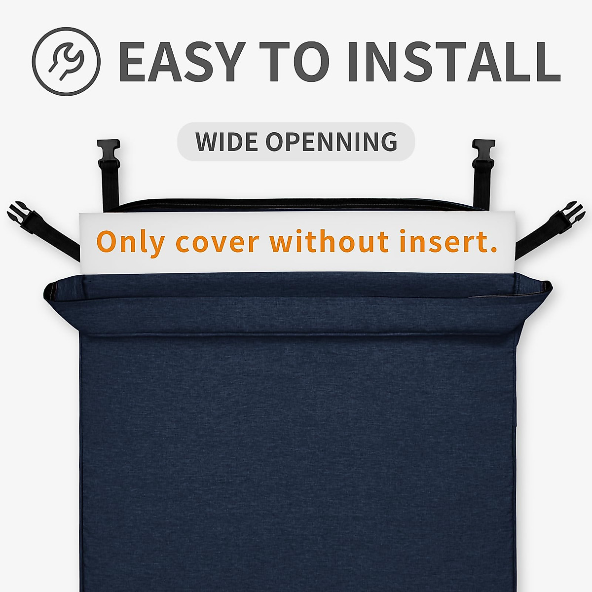 Easy-Going Patio Cushion Covers 22x20x4 Inch 4 Pack, Linen Look Outdoor Water Resistant Chair Seat Cushion Slipcover with Zipper for Outdoor Furniture, Covers Only! Navy