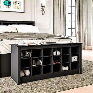 Prepac Shoe Storage Cubbie Bench, 16"D x 48"W x 24"H, Black