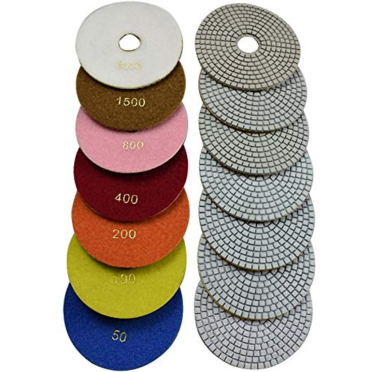 Konfor 5 Inch Wet Diamond Polishing Pads - 7 Piece Set for Marble Granite Concrete Countertop Glass Engineered Stone