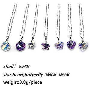 2pcs Colorful Crystal Butterfly Star Shell Heart Shape Pendant Necklace Stainless Purple & Yellow Shining Rhinestone Jewelry for Women Gifts-Heart