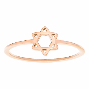 ELBLUVF Stainless-steel14k Rose Gold Plated Star of David Jewish Star Little Finger Ring (7)