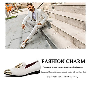 Men Genuine Leather Mens Metallic Textured Slip-on Glitter Loafers Shoes, White/01, 7 US