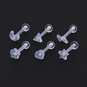 PiercingArt 24Pcs Plastic Earrings For Sensitive Ears Silicone Medical Clear Tragus Cartilage Daith Studs Retainers 16G