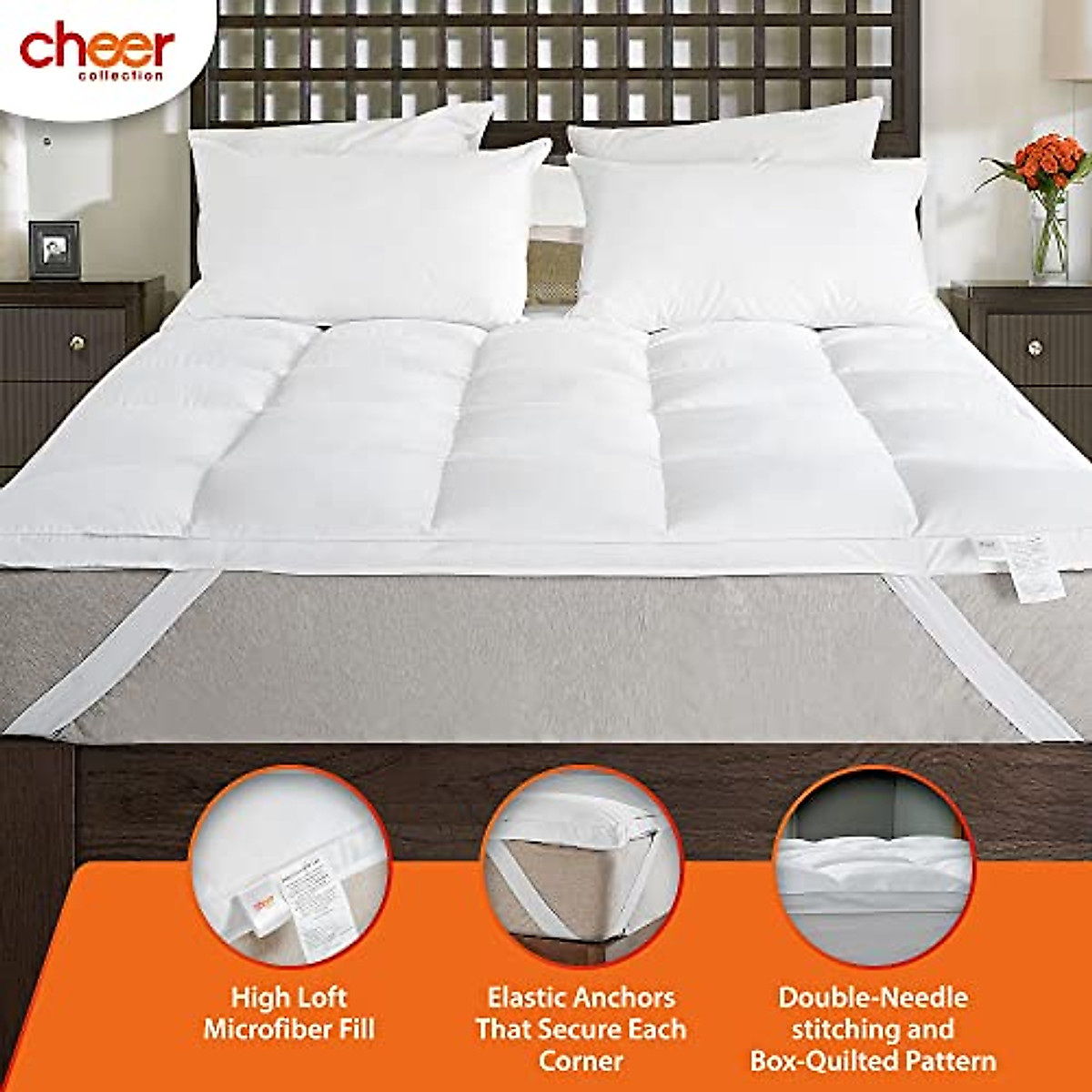 Cheer Collection Thick Mattress Topper - Ultra Luxurious Bed Topper with Stable Anchor Bands – Queen Size 60" x 80"