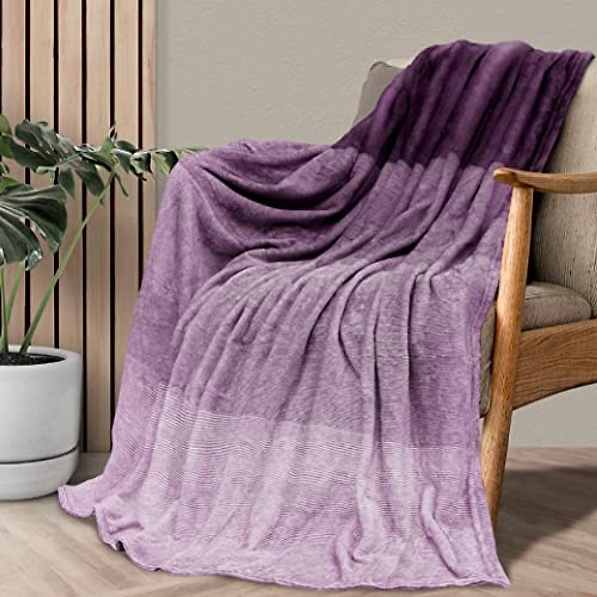 PAVILIA Flannel Fleece Ombre Throw Blanket for Couch | Soft Cozy Microfiber Couch Gradient Accent Blanket | Warm Lightweight Blanket for Sofa Chair Bed | All Season 50x60 Inches Purple Lavender