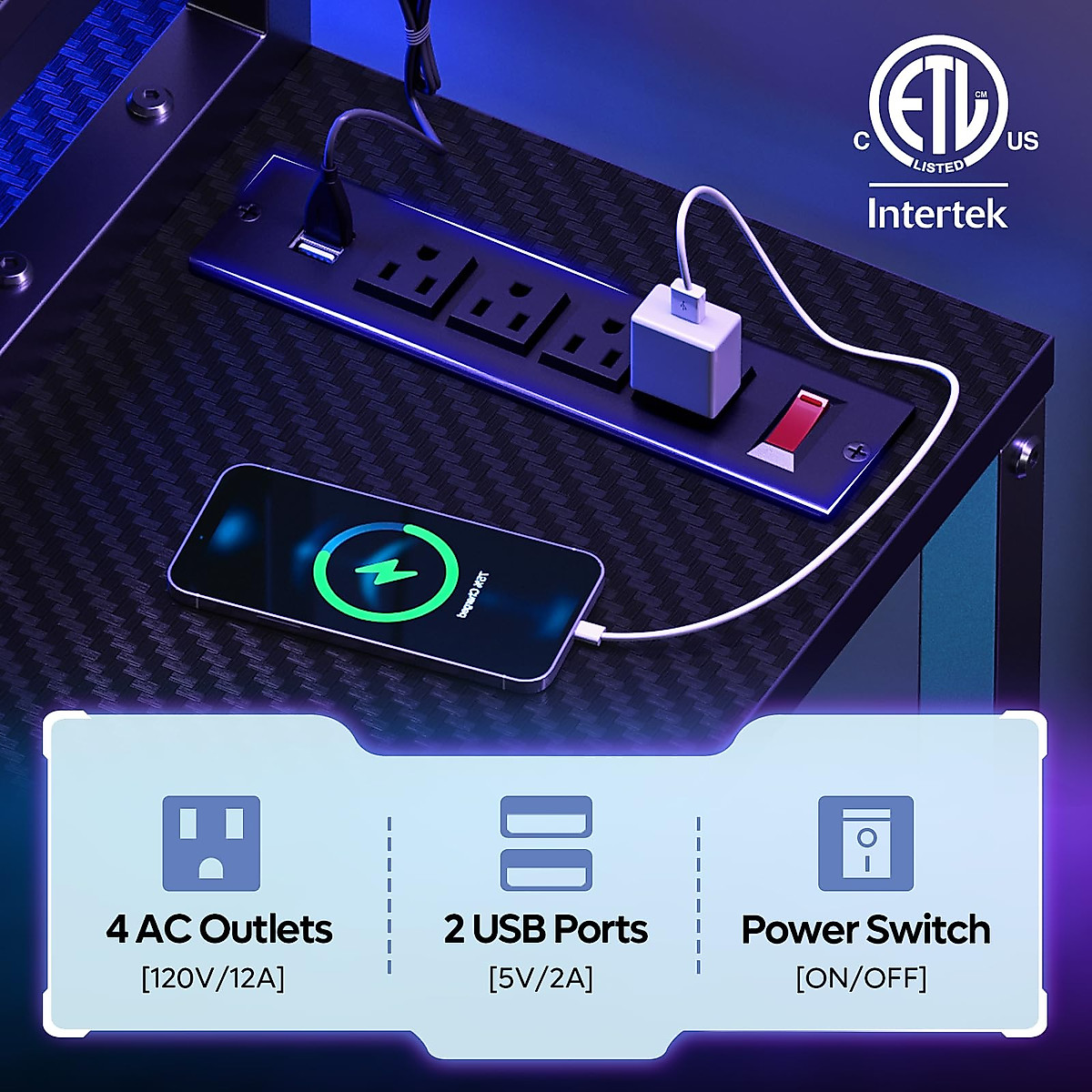 Bestier LED Gaming Desk with Hutch, 71.5 inch L Shaped Computer Desk with Power Outlets, Large Corner Desk Home Office Desk with Monitor Stand and Storage Shelf, Carbon Fiber Black