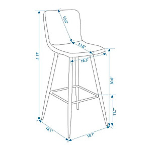 Bar Stools Set of 2, Fabric Upholstered Counter Height Low Back Armless Dining Bar Chairs with Footrest, 30 Inches, Beige