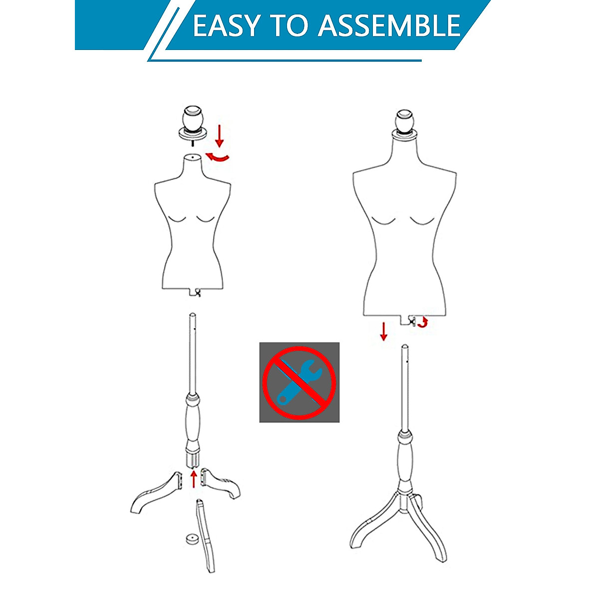 Mannequin, 49.6-63.4 Inch Adjustable Mannequins Body Female, Solid Wood Dress Mannequin with Stand, Sewing Mannequin Female, Adjustable Dress Form for Clothing Jewelry Display, Manikin Body, White