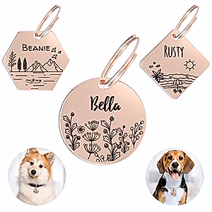 PawFurEver Personalized Dog Tags Engraved for Pets - Dark Etching Dog Name Tag with Front and Back Engraving - Made in USA - Stainless Steel Dog Tag Personalized for Pets (Circle, Rose Gold)