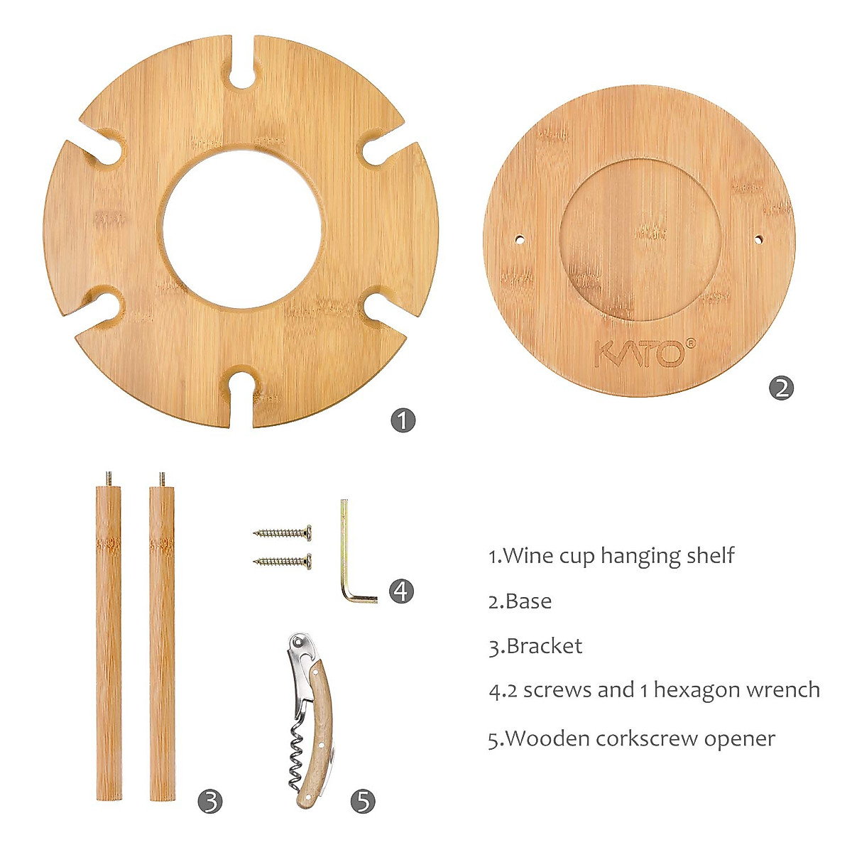 VINA Tirrinia Wine Rack, Wine Glass Holder and Bottle Drying Rack, Bamboo Wine Storage with Holds 6 Glasses and 1 Bottle, Wine Glass Rack-Free Corkscrew, Best Gift for Wine Lover & Friends