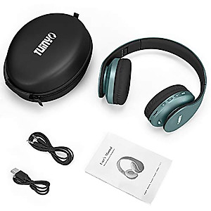 TUINYO Wireless Headphones Over Ear, Bluetooth Headphones with Microphone, Foldable Stereo Wireless Headset- Silver Blue