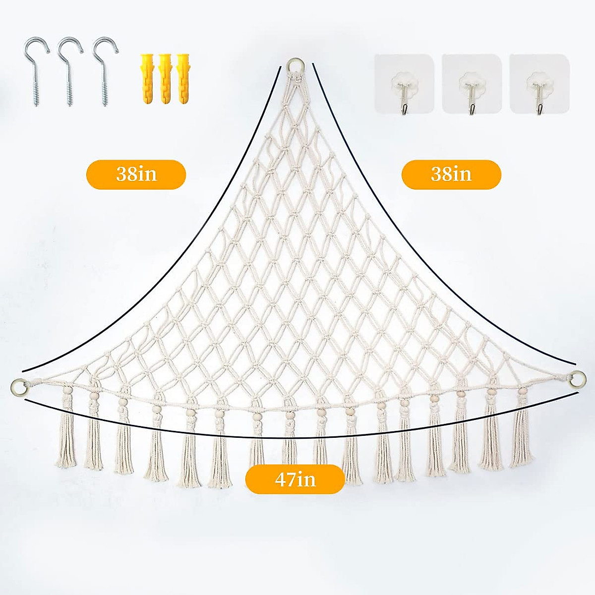 ROPECUBE Hanging Stuffed Animal Hammock, Handmade Stuffed Animal Storage Organizer With Boho Macrame Style, Corner Plush Toys Storage Organizer for Nursery Kid Room Playroom