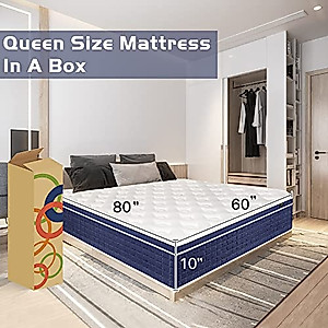 AICEHOME 10 Inch Innerspring Hybrid Mattress and Individual Pocket Springs,Queen Bed in a Box with Breathable Soft Knitted Fabric Cover for Pressure Relief