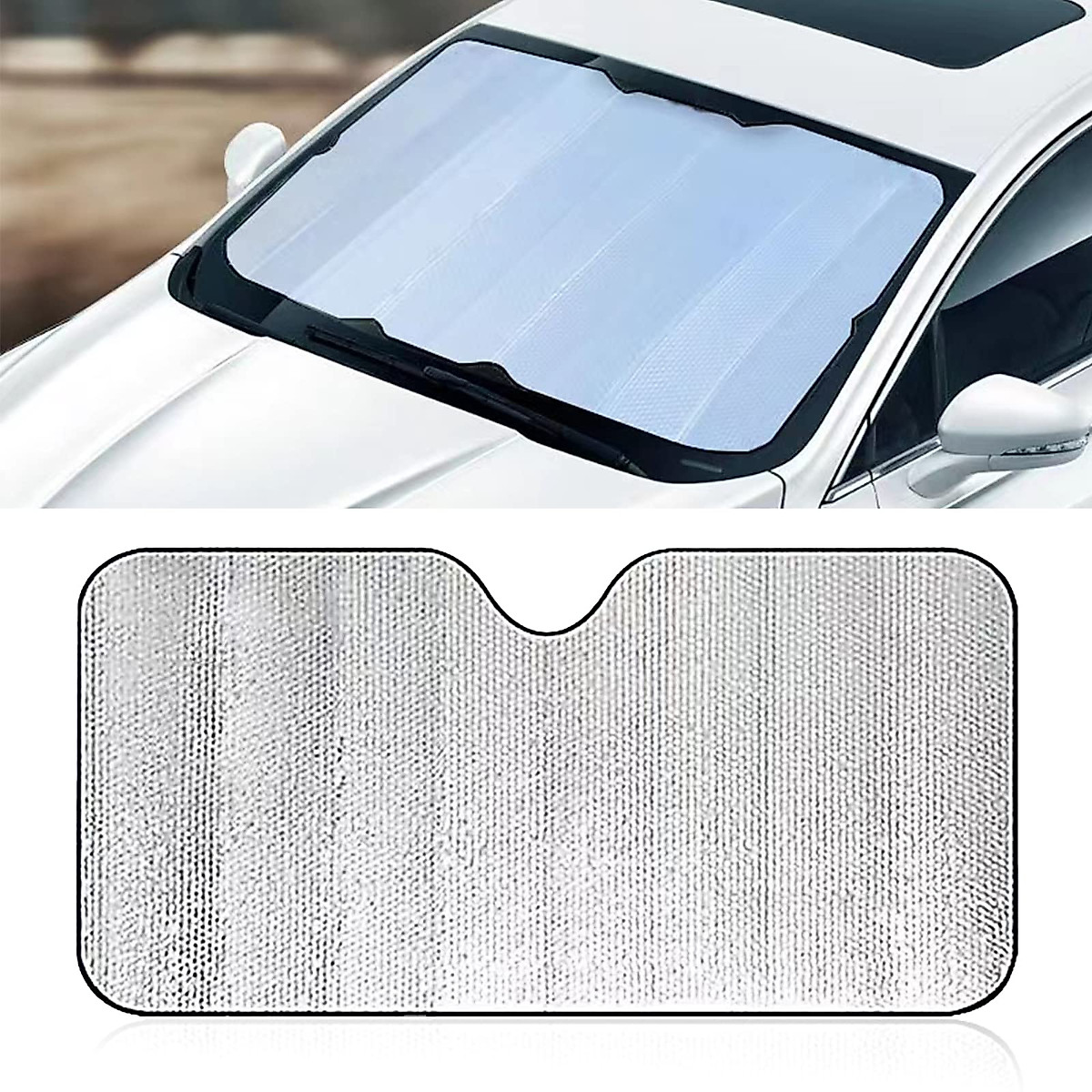 QODOLSI Pack-1 Car Windshield Sunshade, 51.1" x 23.6" Front Windshield Sunscreen Heat Shield, Front Window Sun Protector Cover, Universal for Auto SUVs UV Rays & Sun Heat Interior Protector (Silver)