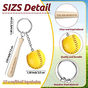 Fumete 12 Set Sports Party Favors Sports Keychain End of Season Team Gifts Thank You Cards Organza Bags Sports Party Supplies(Softball)