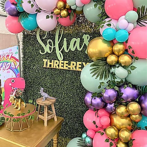 YSF 138pcs Tropical Balloons Arch Garland Kit,5“10“12 Inch Pink Purple Green Gold Blue Latex Balloon Garland Set Decorations for Hawaiian Luau Summer Theme Jungle Party,Baby Shower Wedding Birthday Party Background Decorations