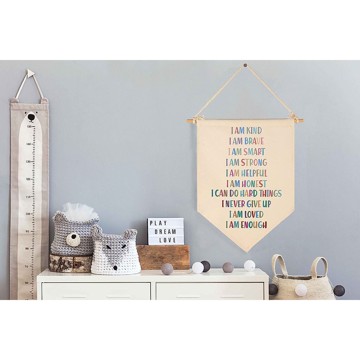 I Am Kind I Am Brave I Am Smart- Kid Affirmation Gift- Canvas Hanging Pennant Flag Banner Wall Sign Decor Gift for Nursery Baby Kids Girl Boy Teen Bedroom Playroom Front Door- Birthday Christmas Gift