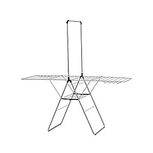 Brabantia HangOn Laundry Drying Rack with Garment Rail (82ft / Metallic Gray) Compact, Foldaway, Adjustable Indoor Stainless Steel Clothes Horse