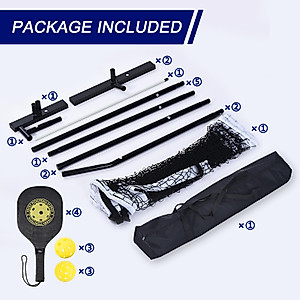 PATIKIL Pickleball Net Set 22FT Regulation Size Portable Net System with 6 Pickleball, 4 Paddles & Carrying Bag for Driveway Backyards Indoor Outdoor, Black