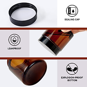 4oz Jars with Lids, Hoa Kinh 12 Pack Amber Glass Jars with Lids Empty Cosmetic Containers Round Airtight Glass Jar with Inner Liners and black Lids for Storing Lotions, Powders, and Ointments