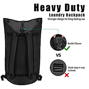 115L Laundry Bag Backpack Extra Large - Heavy Duty Laundry Bag with External Pocket and 2 Pockets with Zipper, Black Durable Laundry Bag with Labor-saving belt, Sturdy Waterproof Laundry Hamper for Travel, Apartment, Laundromat