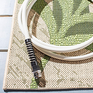 SAFAVIEH Courtyard Collection Accent Rug - 4' x 5'7", Cream & Green, Non-Shedding & Easy Care, Indoor/Outdoor & Washable-Ideal for Patio, Backyard, Mudroom (CY7836-14A5)