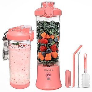 Portable Blender 20 Oz, Personal Blender for Shakes and Smoothies with 6 Blades, Cordless Travel Blender Cup, Single Serve Blender, Mini Small Smoothie Blender Bottle for Kitchen, Home, Travel (Pink)