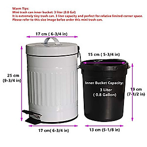 OCTMUSTARD Mini Metal Pedal Bin, Round Step Pet Trash with Lid and Handle, Small Garbage Can Wastebasket for Narrow Spaces at Home, Car or Office, 0.8Gal/3L, White 9" X 6.75" X 11.25"