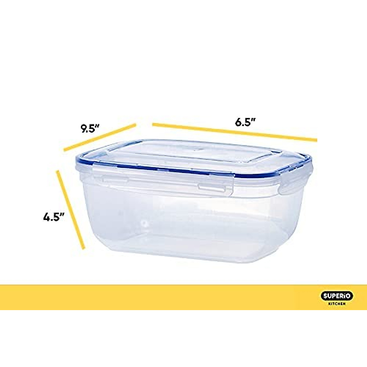 Superio Sealed Food Storage Containers (6 Pack) Airtight Leak Proof Meal Prep Containers, Rectangle Shape, Microwave and freezer safe, BPA-free Plastic (2.5 Quart)