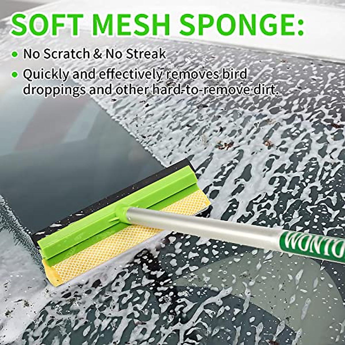 Wontolf 62'' Car Wash Brush with Long Handle Chenille Microfiber W004 Car Wash Mop Mitt Car Washing Brush Cleaning Kit Window Squeegee Car Duster Microfiber Towels for Cars RV Truck Boat 10PCS