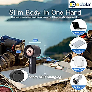 edola Mini Portable Fan Powerful, Handheld Fan, 3 Speed Personal Small Fan, Lightweight Makeup USB Rechargeable Fan for Stylish Girl Women Men Indoor Outdoor