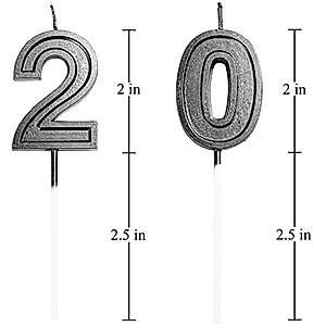 20th Birthday Candles Number 20 Cake Topper Happy Birthday Decoration for Women Men Girls Boys Party Wedding Anniversary Celebration (Black)